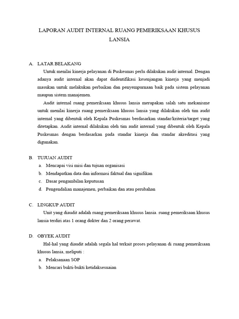 Laporan Audit Internal Ruang Pemeriksaan Lansia | PDF