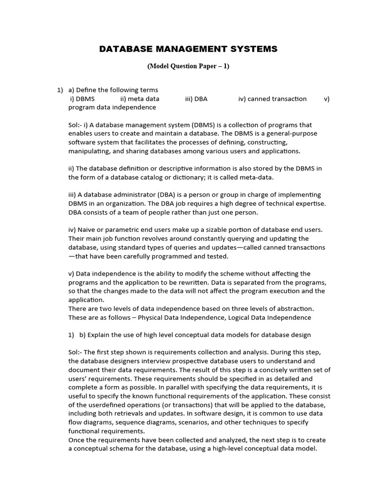 DATABASE MANAGEMENT SYSTEMS - mqp1 | PDF | Databases | Relational Model