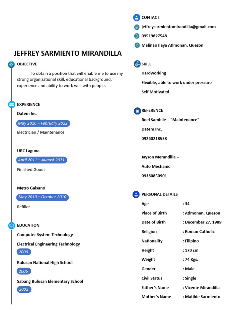 Jeffrey Sarmiento Mirandilla Resume | PDF | Engineering