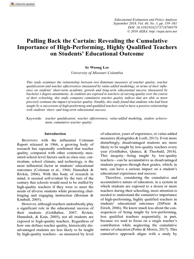 Teacher Quality's Impact on Success | PDF | Teachers | Sampling (Statistics)