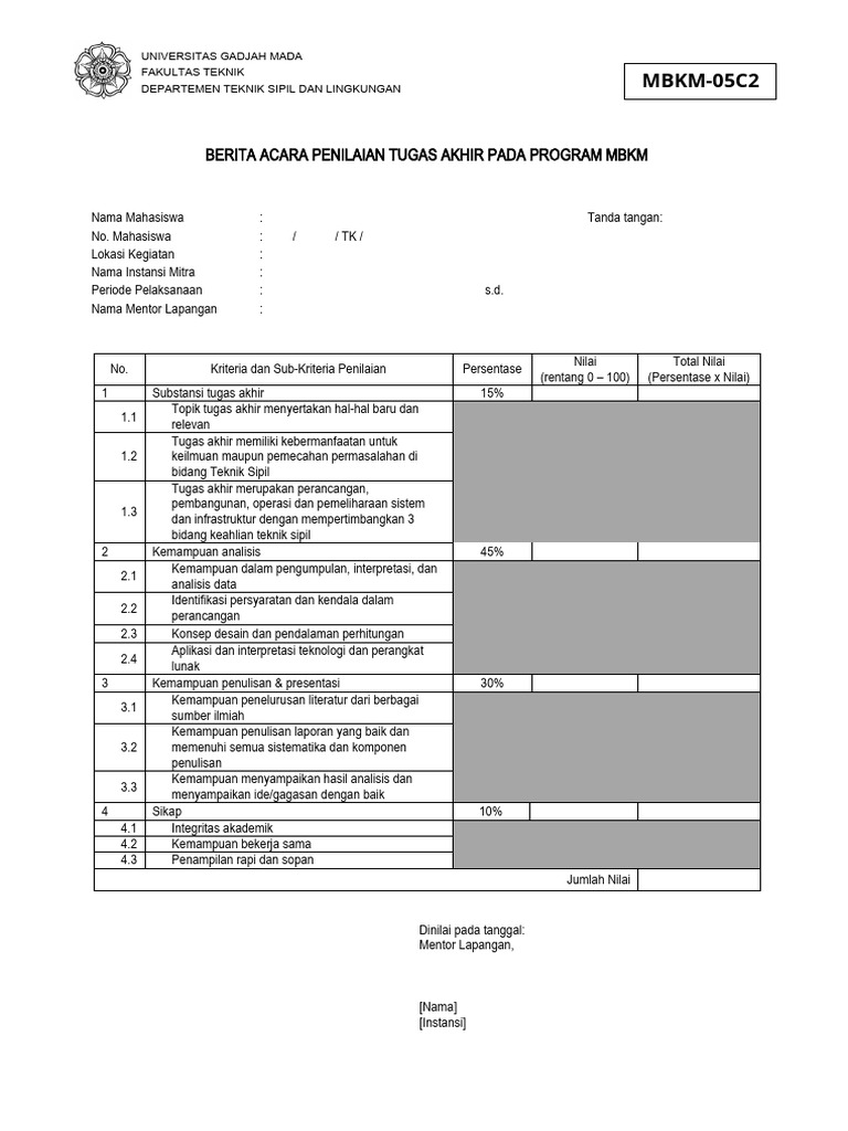 MBKM-05C2 (Form Penilaian Tugas Akhir - Mentor) | PDF | Komputer