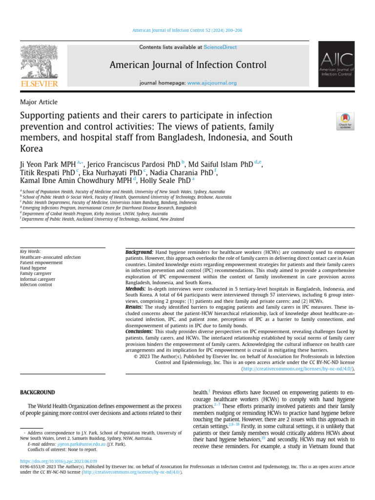 Supporting Patients and Their Carers To Participate in Infec - 2024 ...