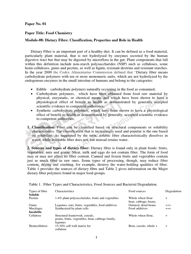 Dietry Fiber Food Cemitry | PDF | Dietary Fiber | Diet & Nutrition