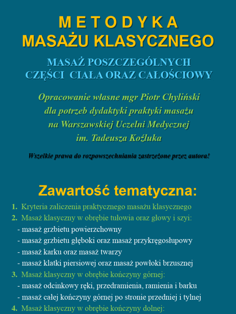 Metodyka Masażu Klasycznego Wumed | PDF