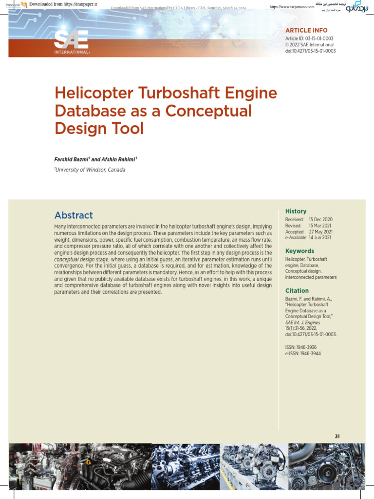 Helicopter Turboshaft Engine Database As A Conceptual Design Tool | PDF