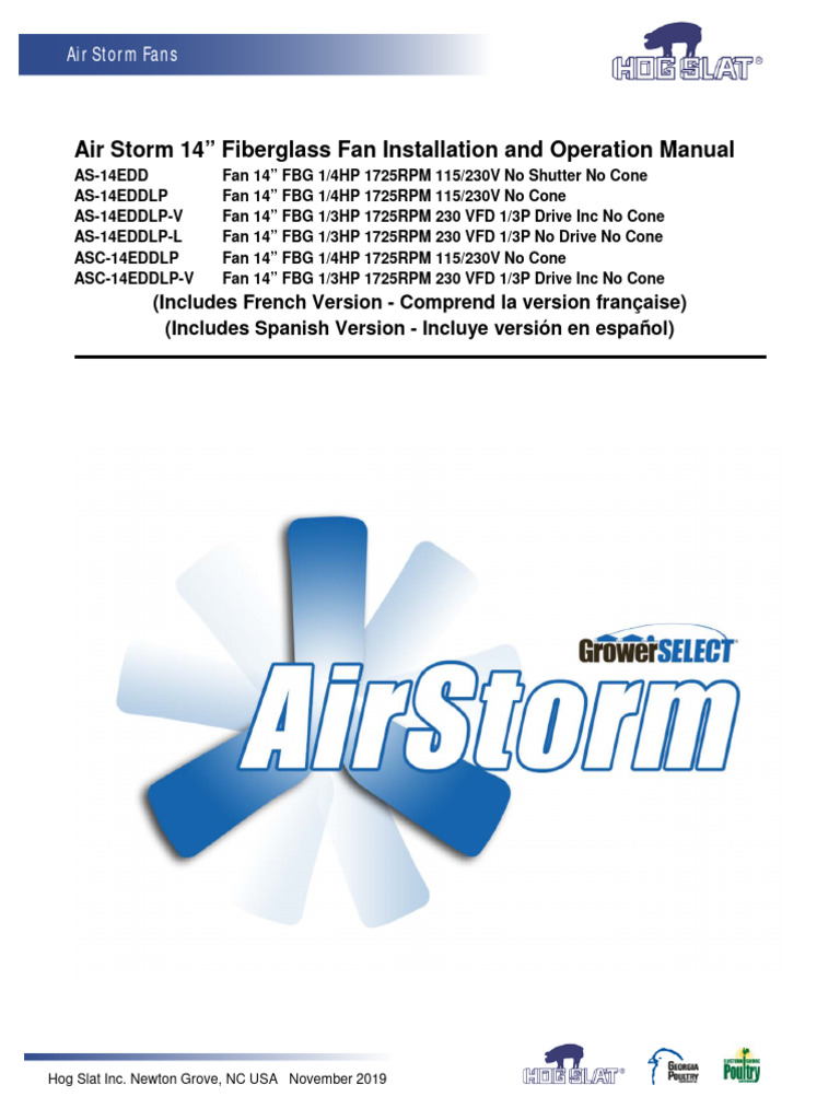 GrowerSELECT AS-14E Series Airstorm Fiberglass Fan Installation Manual ...