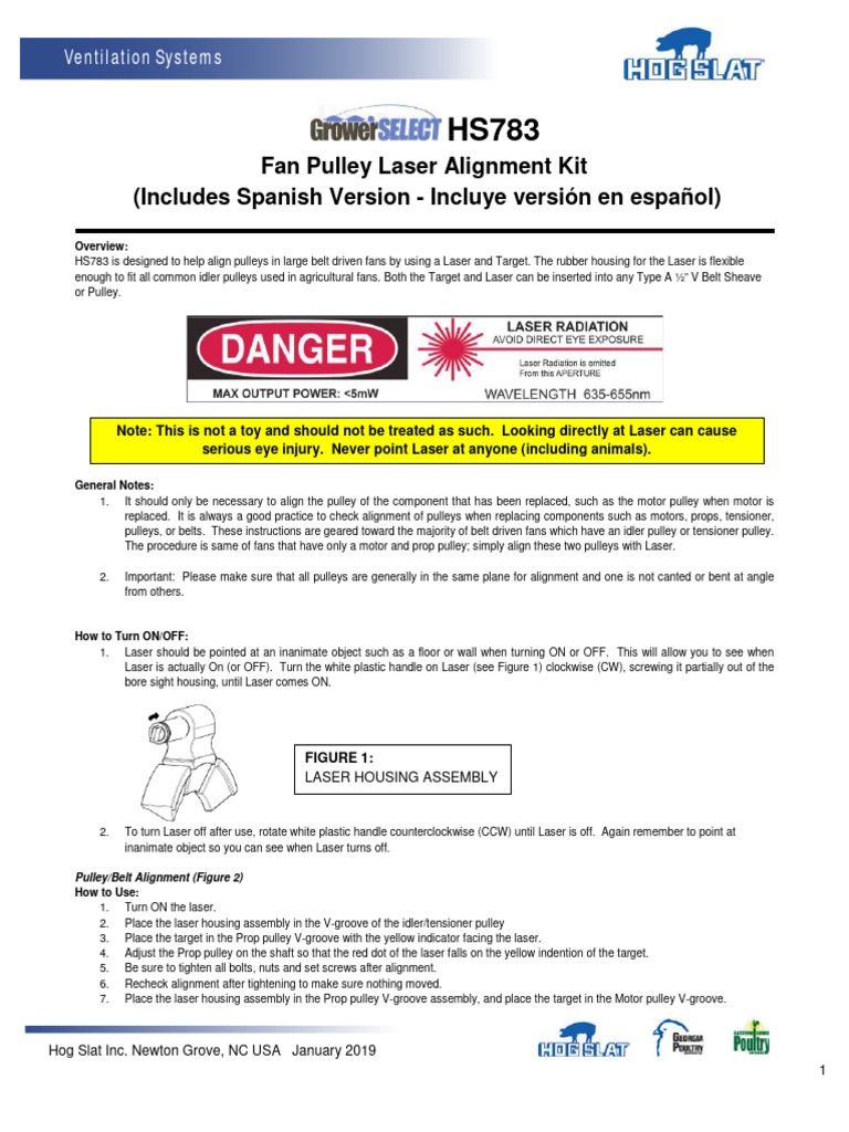 GrowerSELECT - HS783 Fan Pulley Laser Alignment Kit Instruction Manual ...