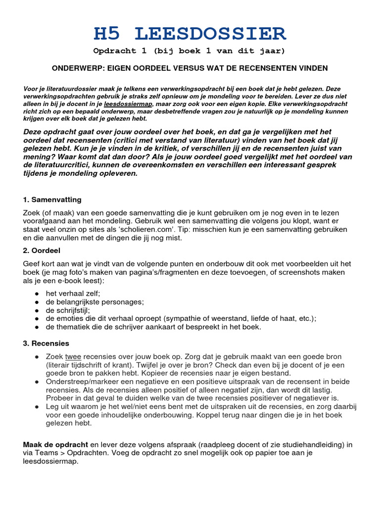 H5 2324 Leesdossier Opdracht 1 | PDF