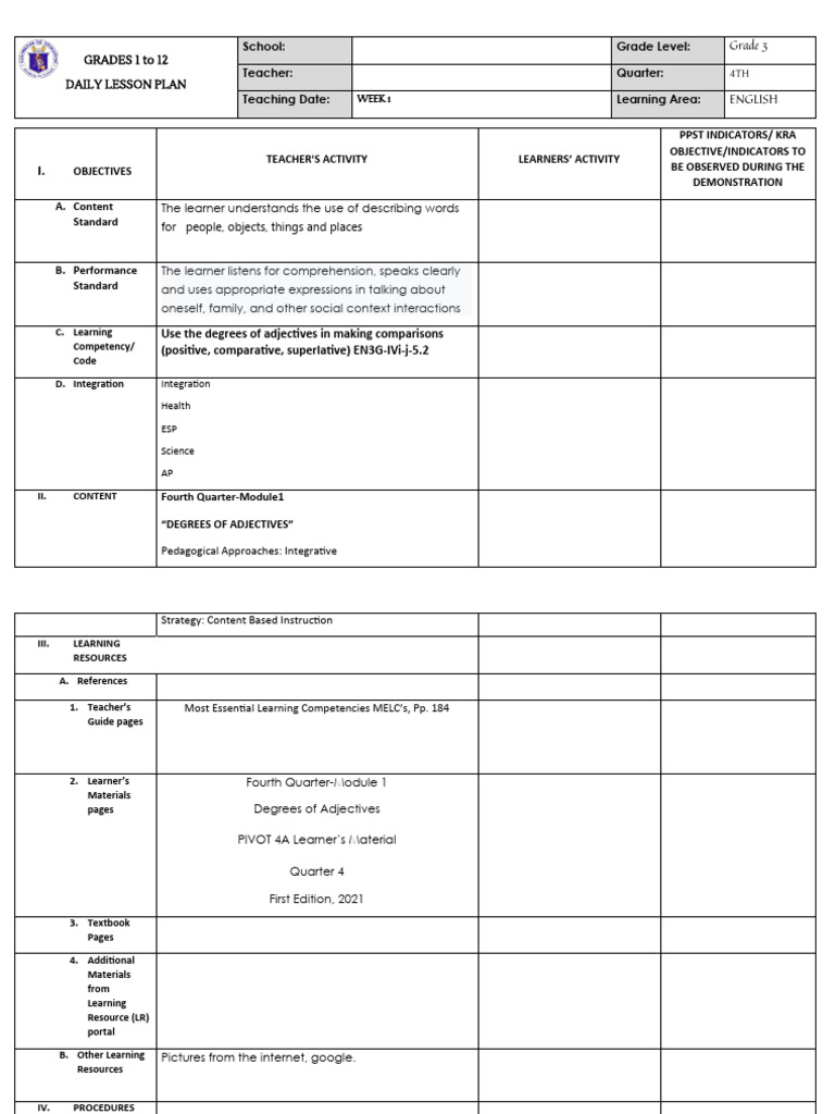 grade3_english_adjectives | PDF | Learning | Curriculum