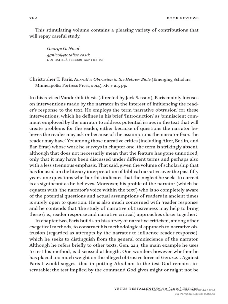 BK Rw. Narrative Obtrusion in The Hebrew Bible by Christopher T. Paris ...