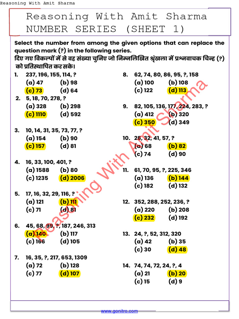 Number Series Reasoning Questions | PDF