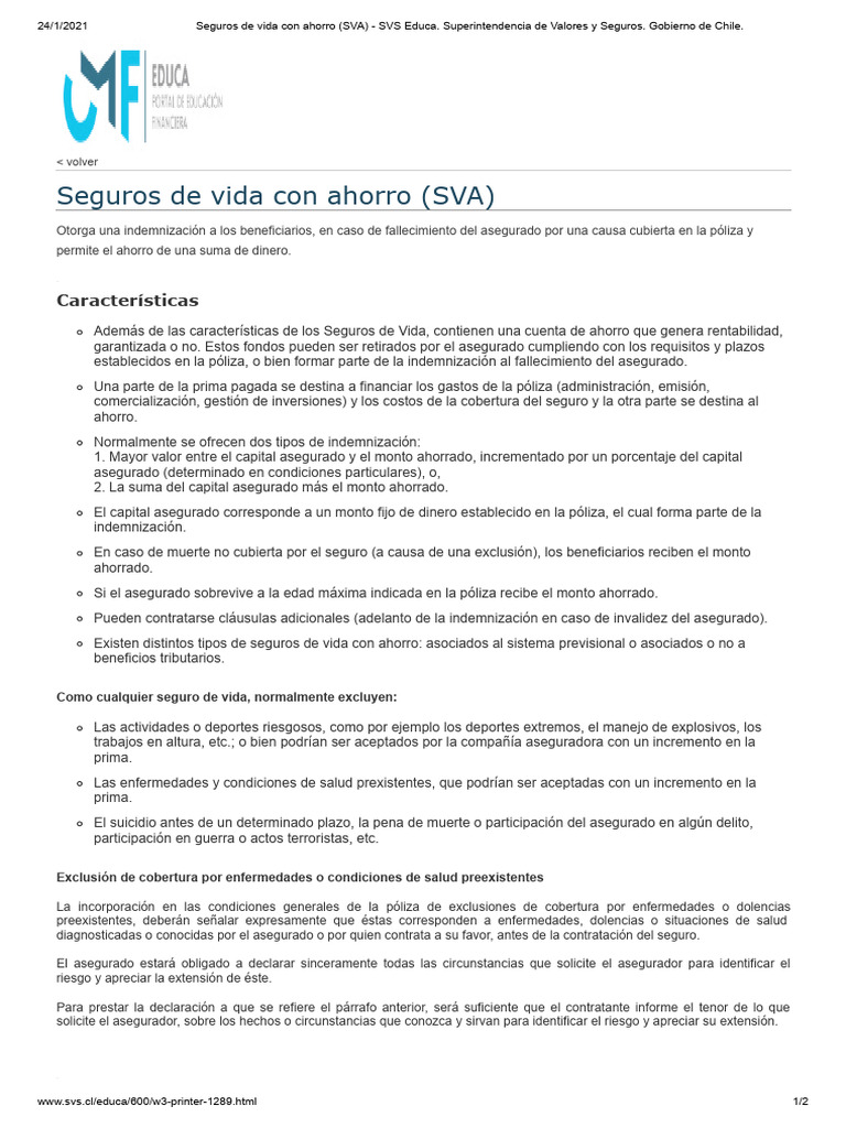 Seguros de Vida Con Ahorro (SVA) - SVS Educa. Superintendencia de Valores y Seguros. Gobierno de ...