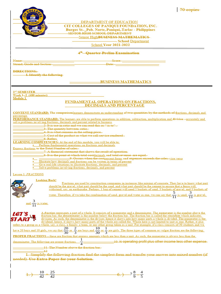 Business Math M1 | PDF | Elementary Mathematics | Mathematics