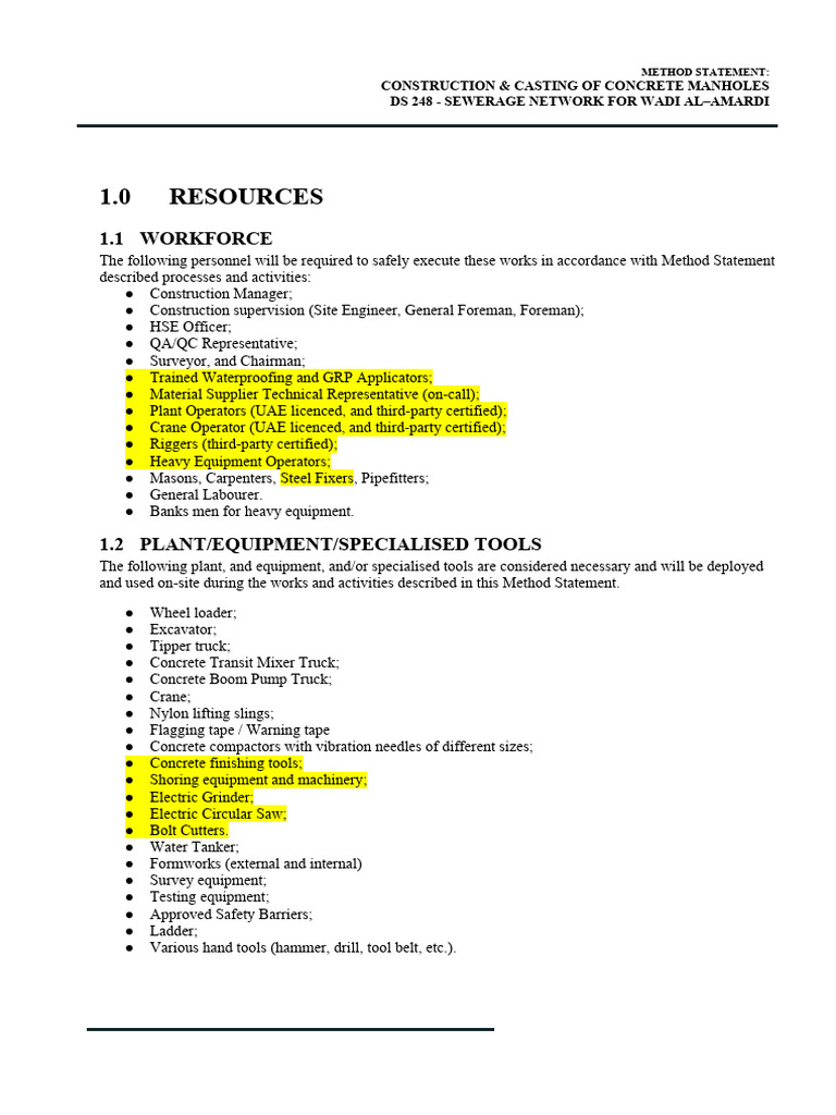Concrete Manhole Construction Method Statement | PDF | Pipe (Fluid Conveyance) | Concrete
