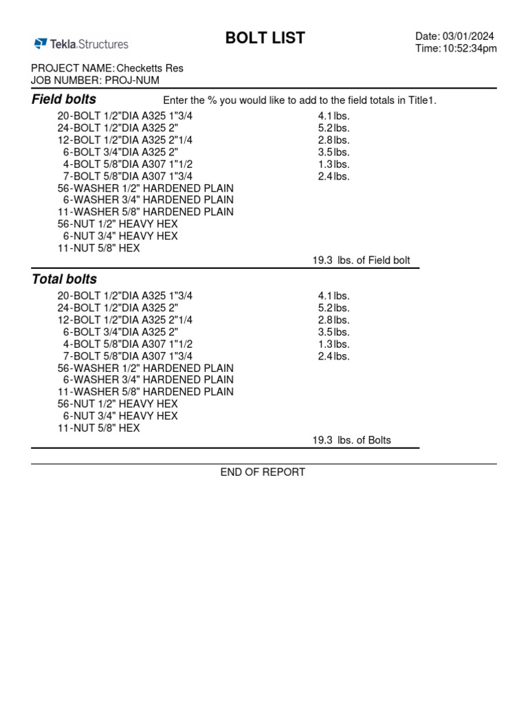Bolt List | PDF