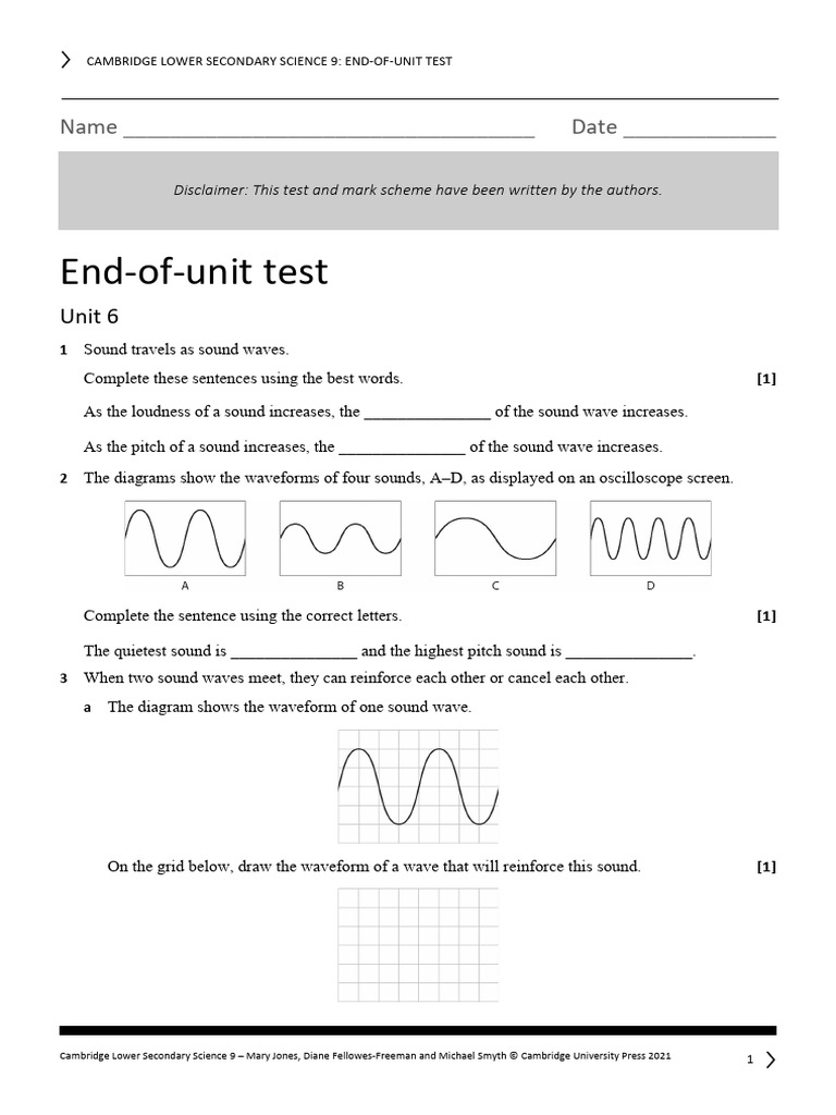 S9 - End-Of-Unit 6 Test | PDF | Plate Tectonics | Sound