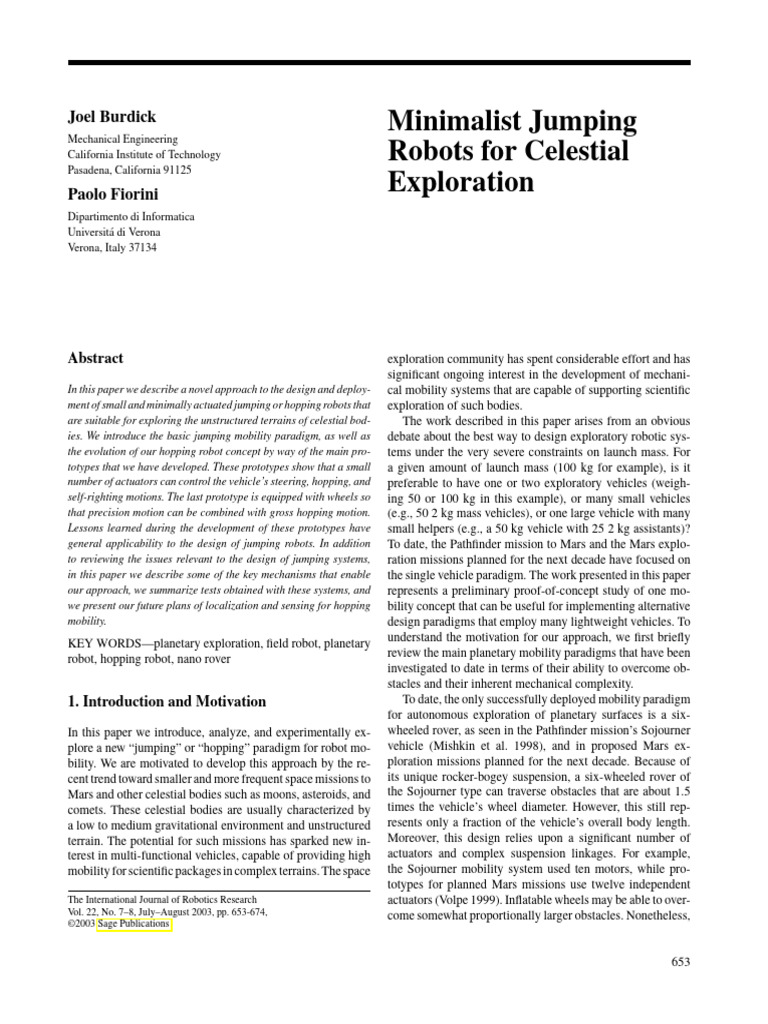 4 - Minimalist Jumping Robots For Celestial Exploration | PDF | Rover ...