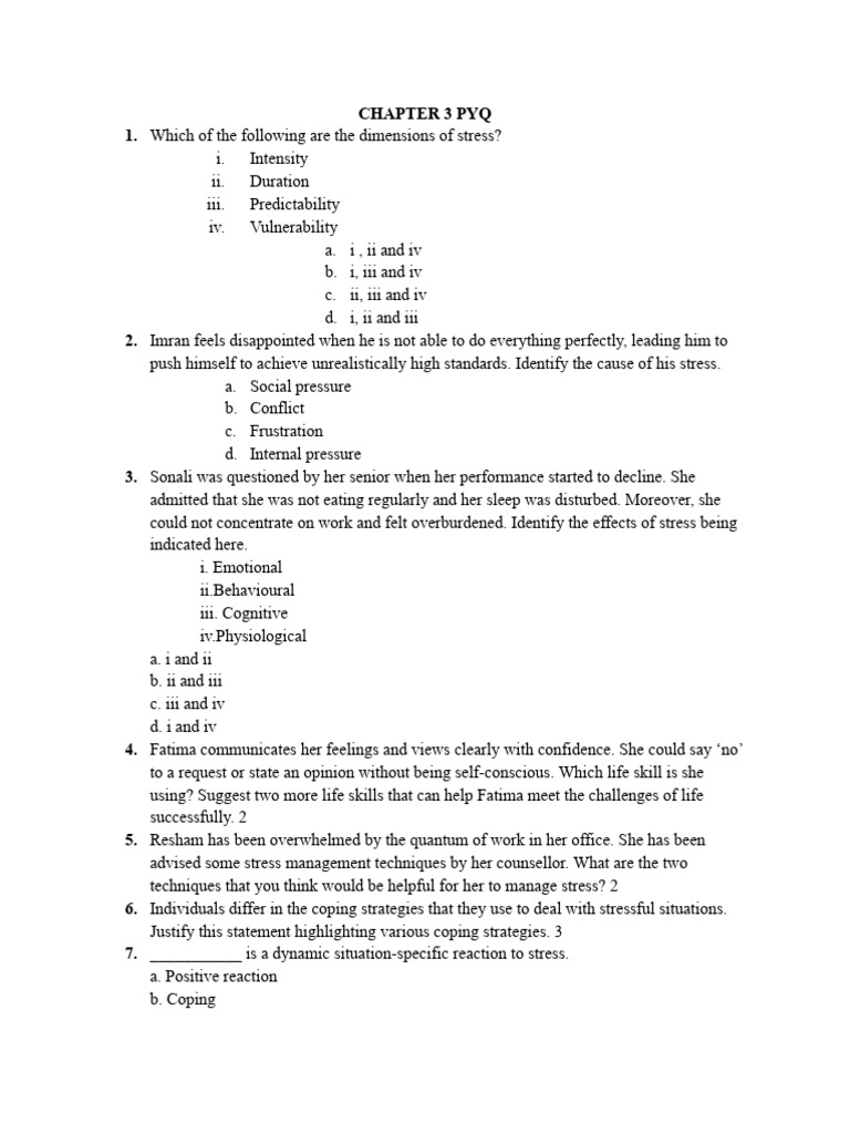 Chapter 3 Pyq | PDF | Stress (Biology) | Emotions