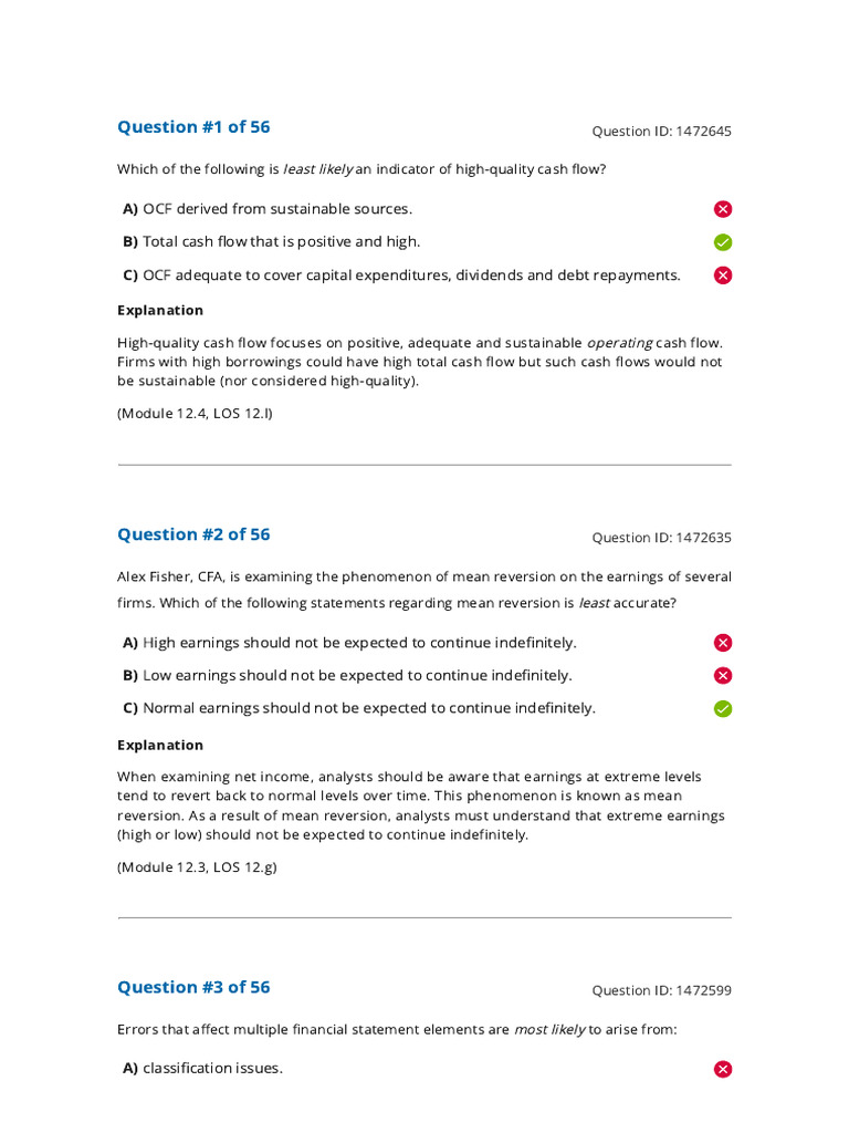 Reading 12 Evaluating Quality of Financial Reports - Answers | PDF | Depreciation | Expense