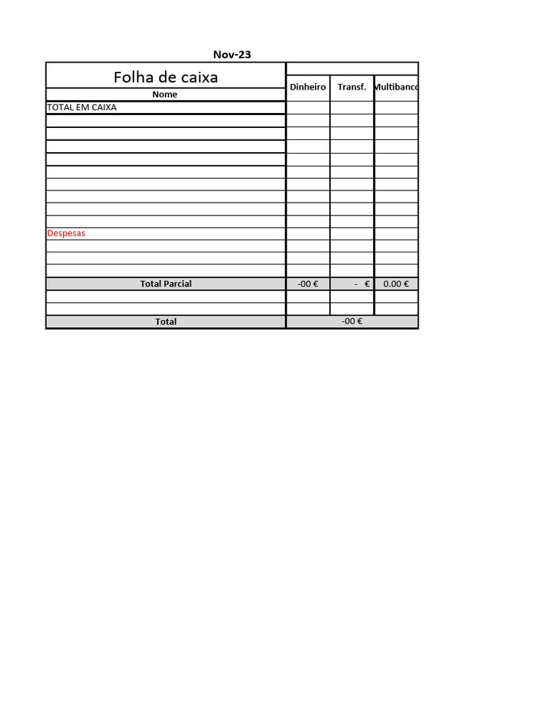 Folha de Caixa Exemplo | PDF