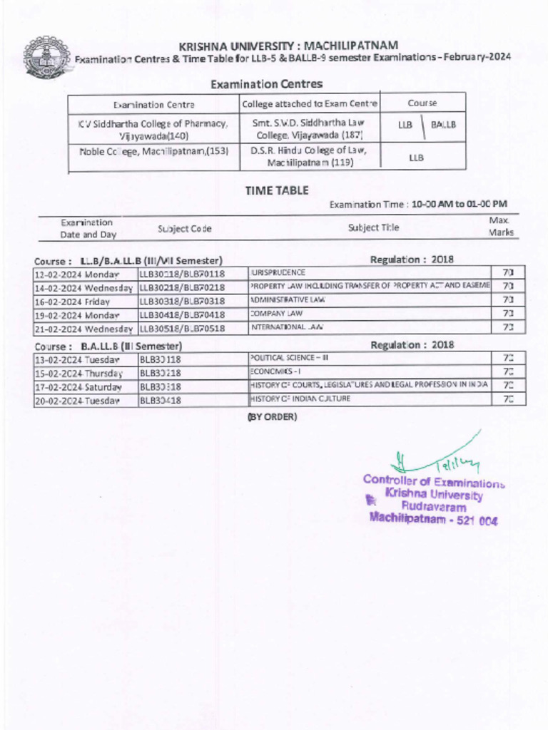 LLB 3 Ballb 3 - 7 Sem Exams Feb 2024 TT and Exam Centers | PDF