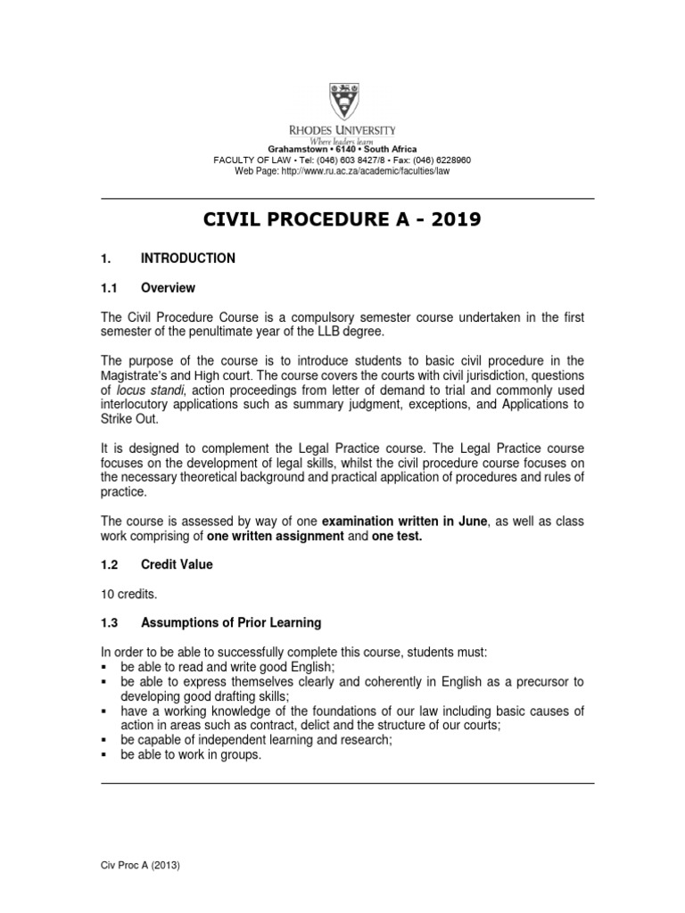 Civil Procedure A - 2019 Final | PDF | Public Law | Judiciaries