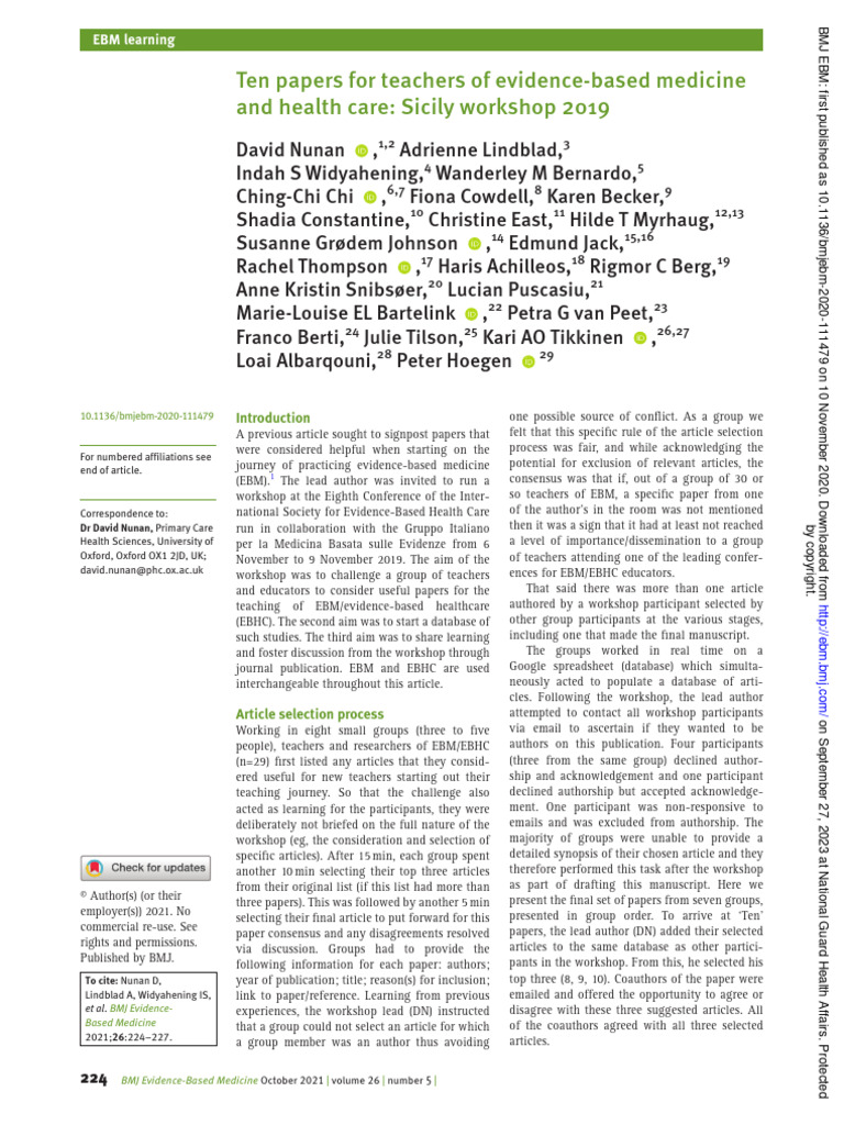 Ten Papers For EBM Teachers | PDF | Evidence Based Medicine | Medicine