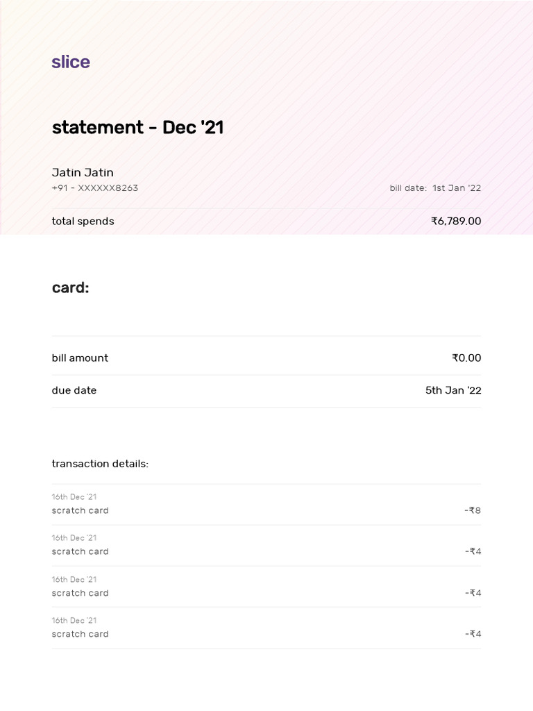 Slice Account Statement - Dec '21 | PDF