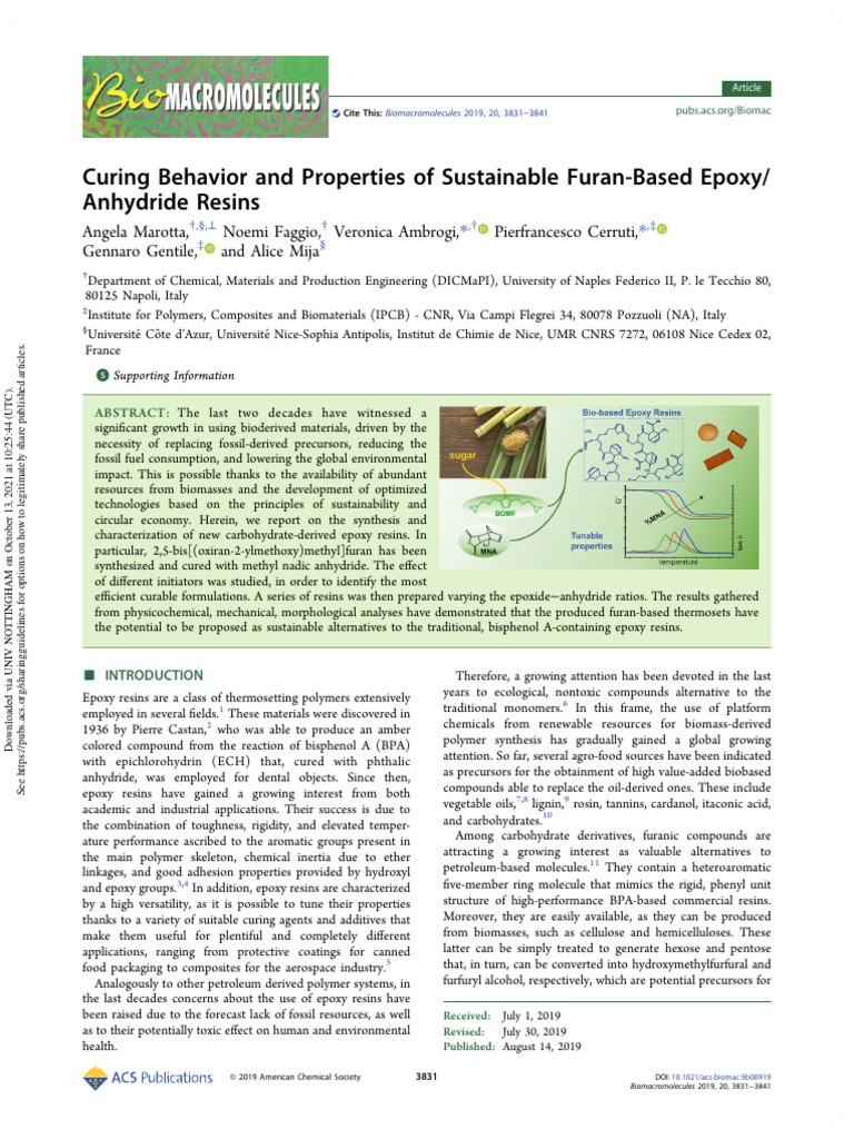 Sustainable Furan-Based Epoxy Resins | PDF | Epoxy | Differential ...
