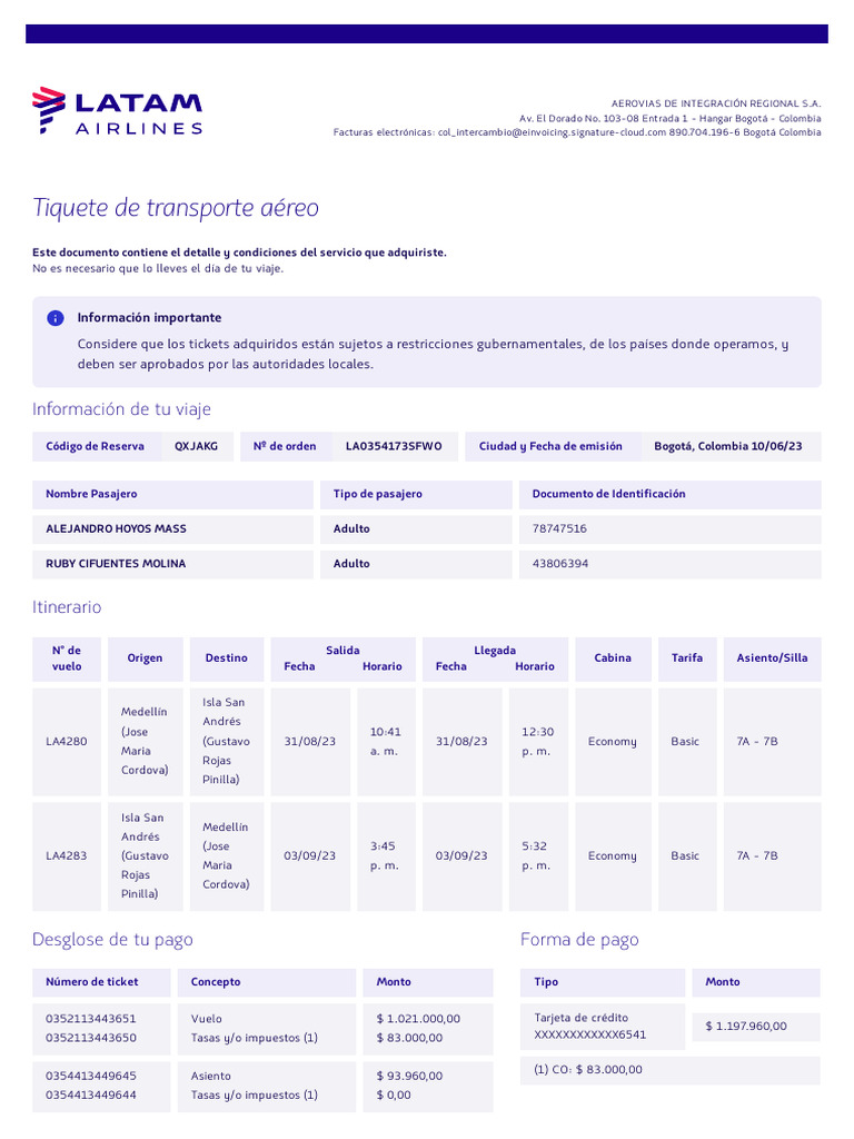 LA0354173SFWO - Cuv 2 | PDF | aerolíneas | Transporte