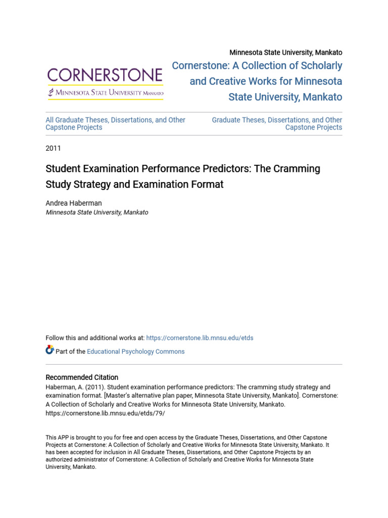 Student Examination Performance Predictors - The Cramming Study ST | PDF | Educational ...