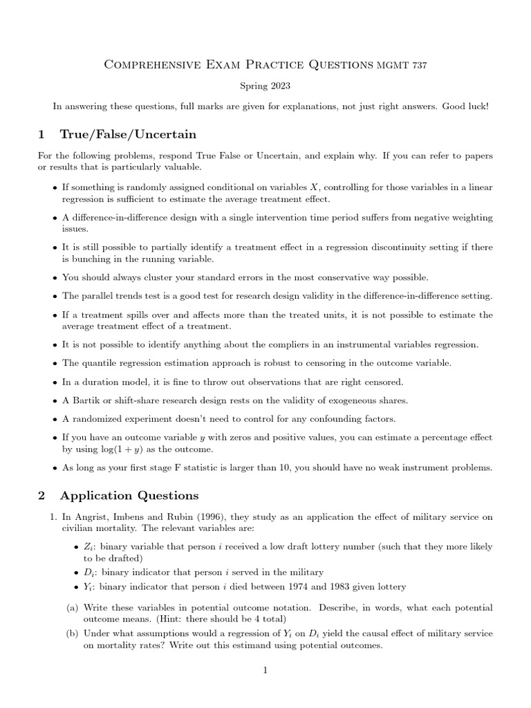 Exam Questions | PDF | Regression Analysis | Applied Statistics