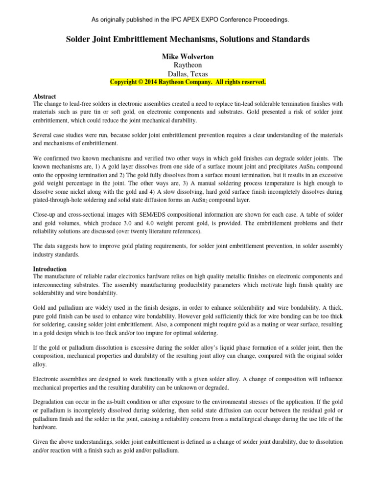 Solder Joint Embrittlement Mechanisms Solutions Standards Ipc | PDF ...