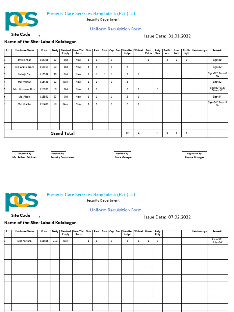 Uniform Requisition Form-25.09.2019 | PDF | Military Personal Equipment ...
