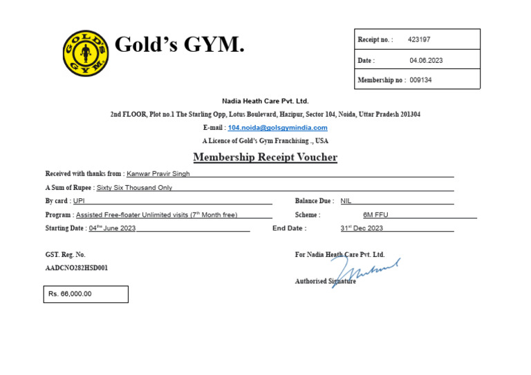 Gold Gym Billing Format | PDF