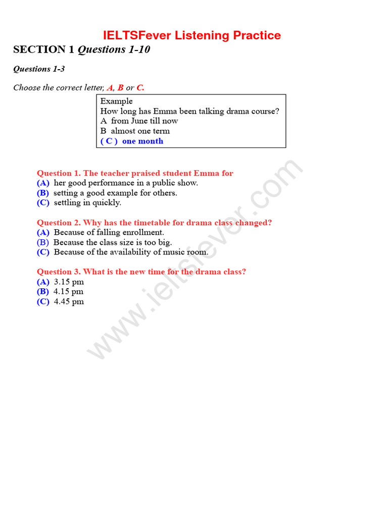 IELTS Listening Practice Questions | PDF | Teaching Methods & Materials