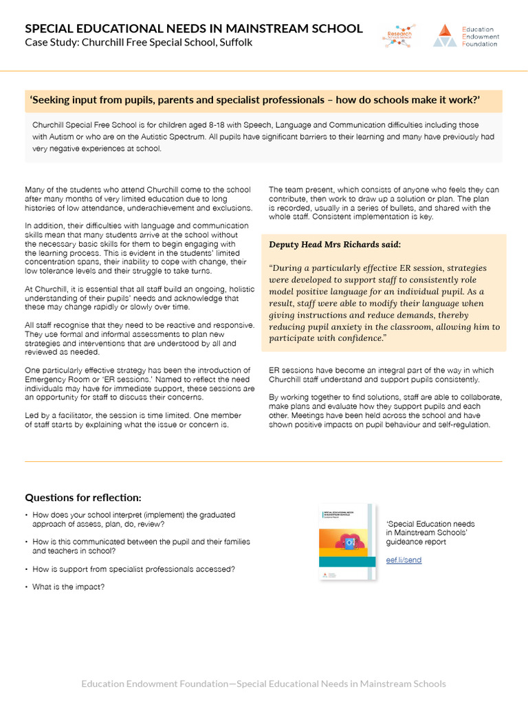 SEND Case Study - Churchill School - Seeking Input | PDF | Special ...