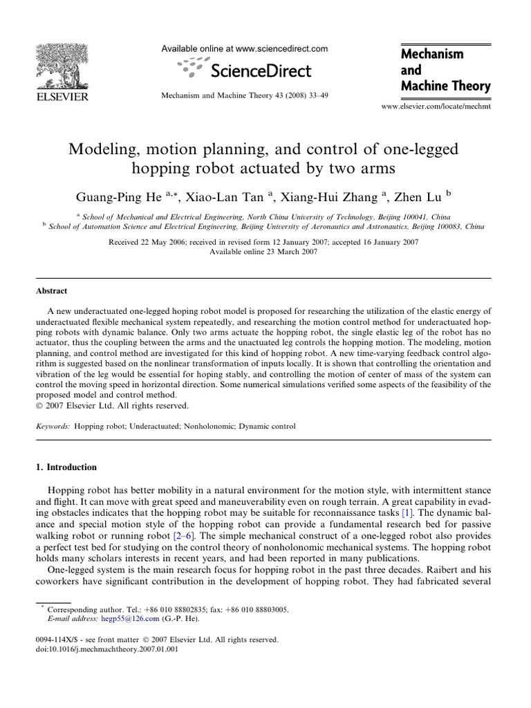 13 - Modeling, Motion Planning, and Control of One-Legged Hopping Robot Actuated by Two Arms ...
