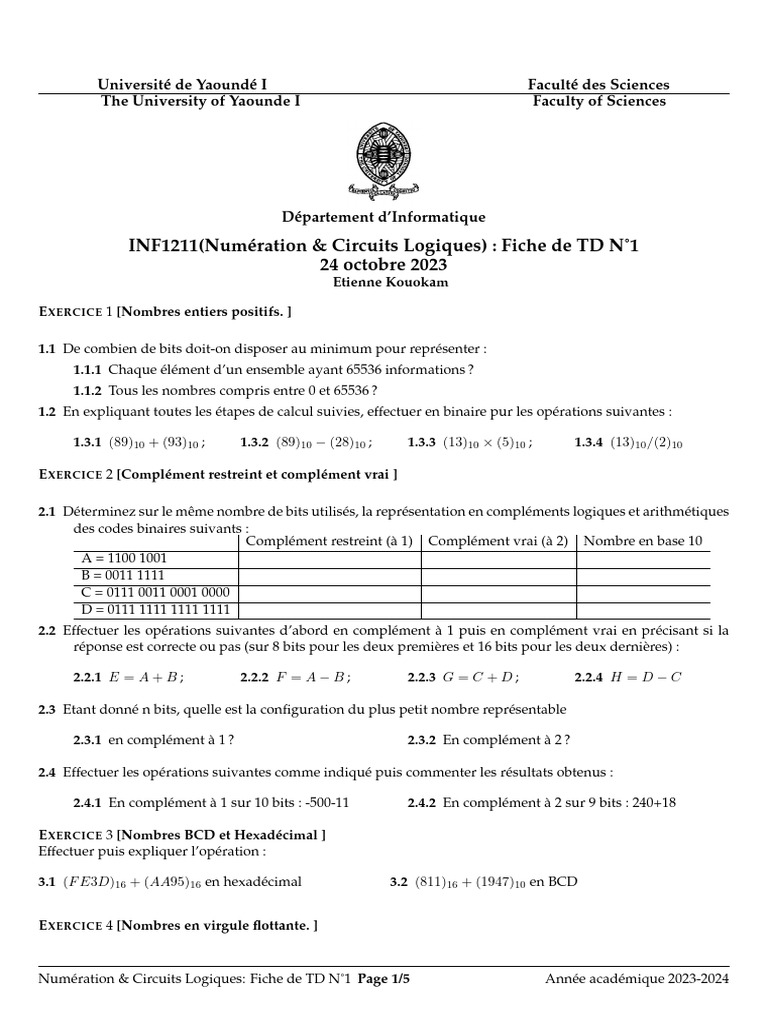 TD1 Inf1212 2023-2024 | PDF | Ingénierie informatique | Architecture (Informatique)