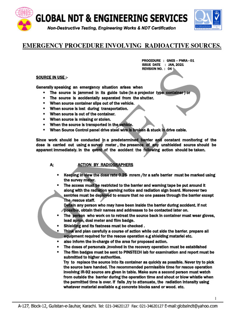 Rt Emergency Procedure Download Free Pdf Radiography Radiation