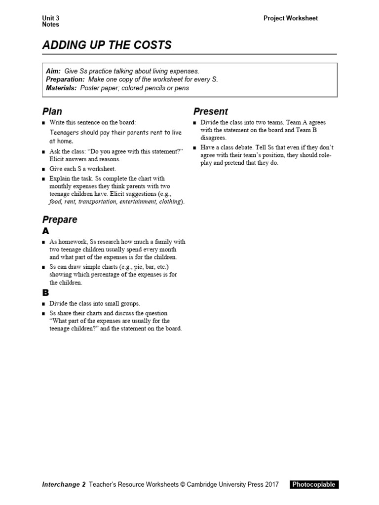 Interchange5thEd Level2 Unit03 Project Worksheet | PDF
