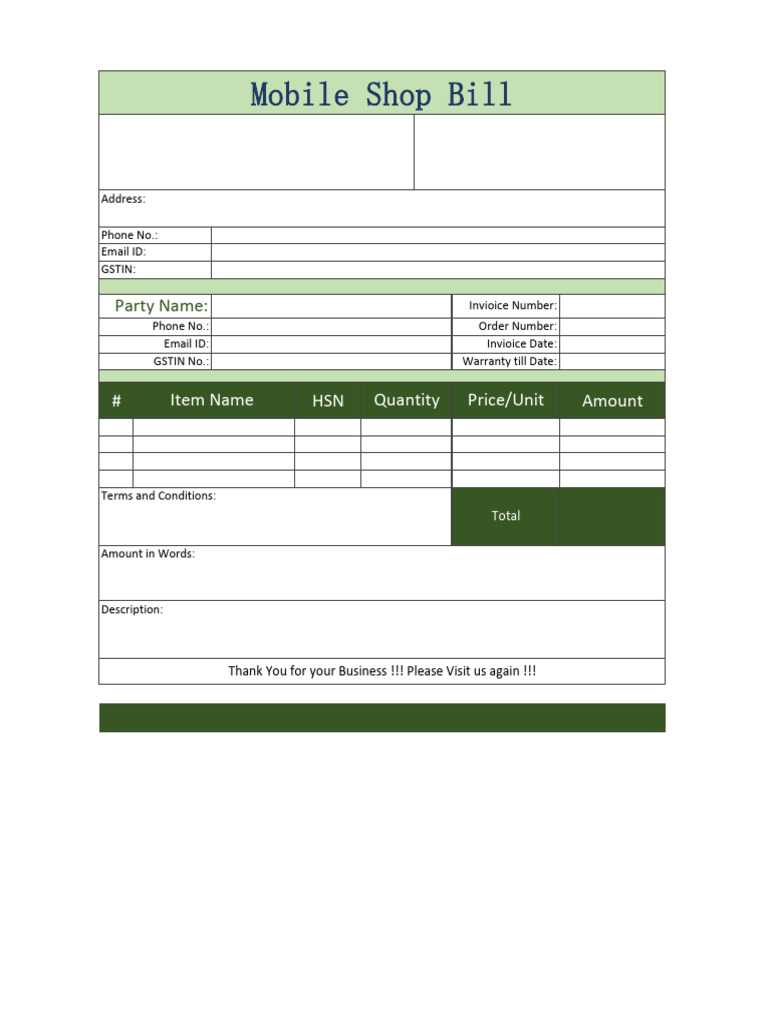Mobile Shop Bill Format 01 | PDF
