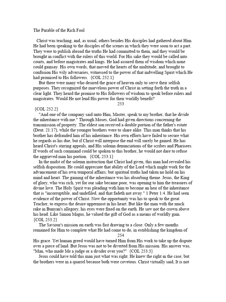The Parable of The Rich Fool | PDF | Jesus | Glory (Religion)