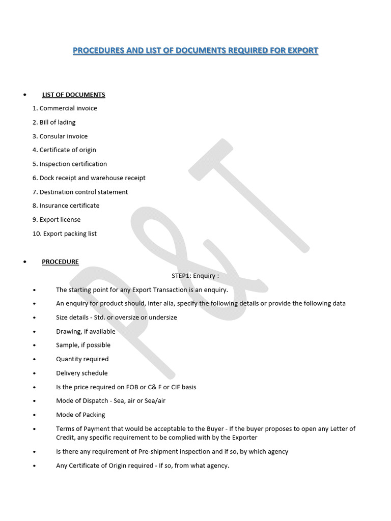 Export Document Requirements Guide | PDF | Receipt | Banks