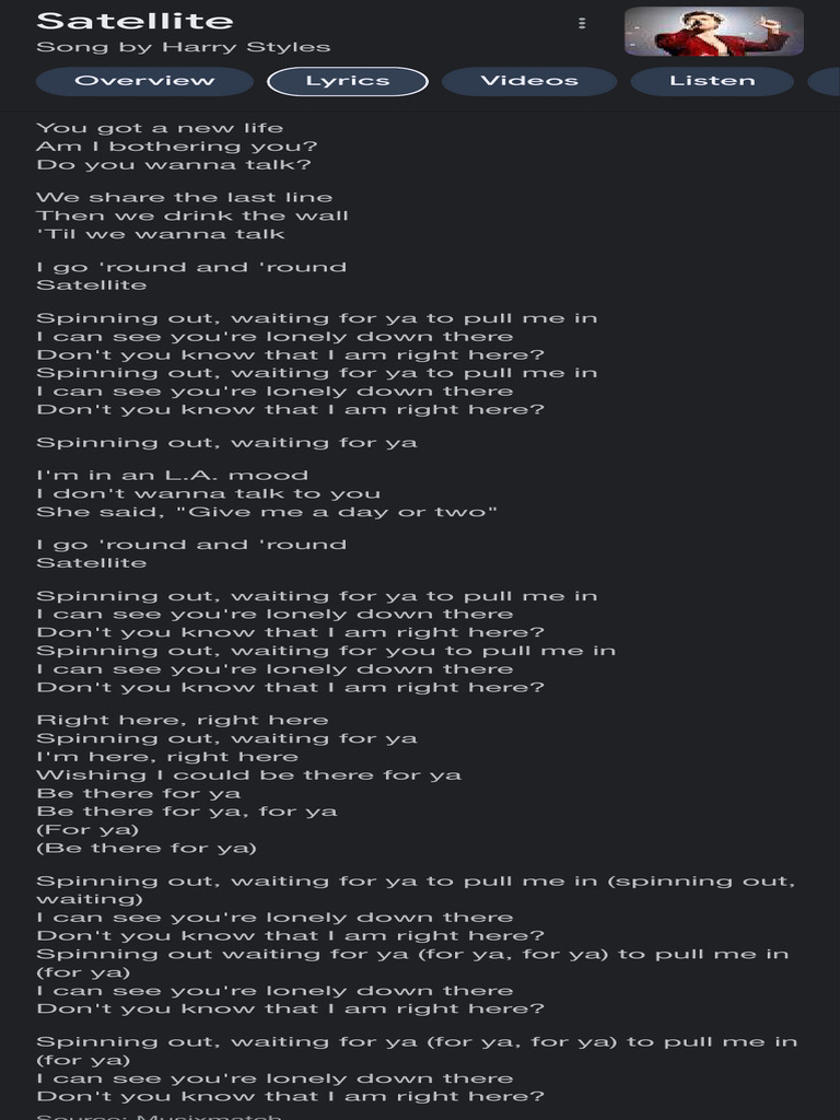 Satellite Harry Styles Lyrics - Google Search | PDF | Singles (Music ...
