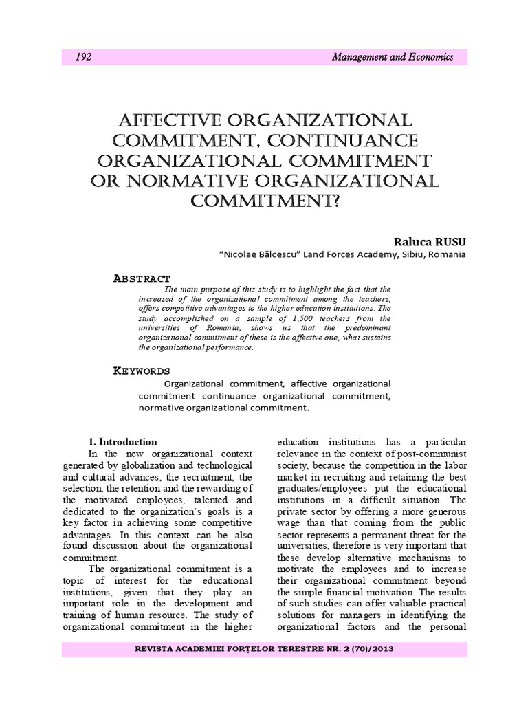 Affective Organizational Commitment | PDF | Psychology | Business