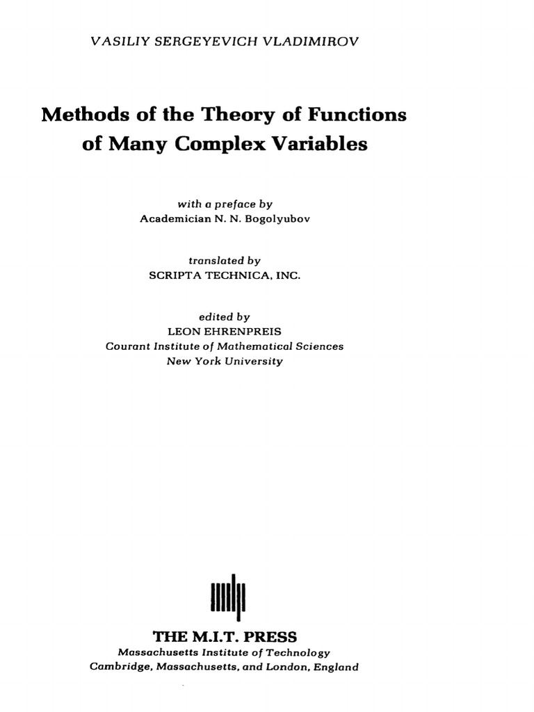 Methods Of The Theory Of Functions Of Many Complex Variables Vladimirov