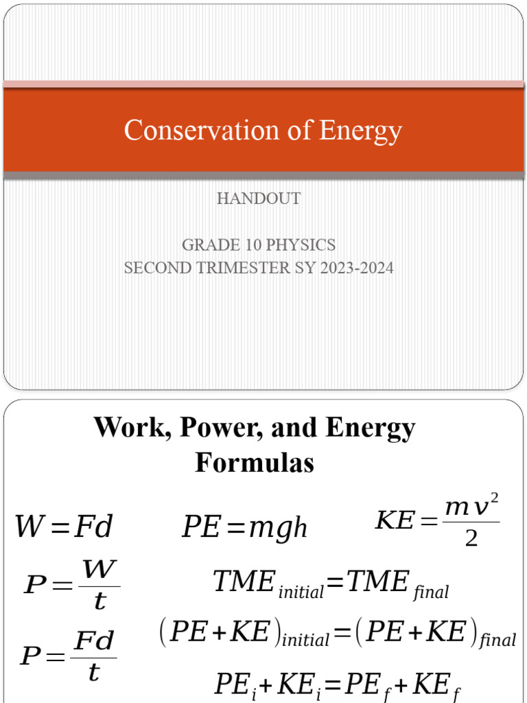 Conservation of Energy Handout | PDF | Kinetic Energy | Potential Energy
