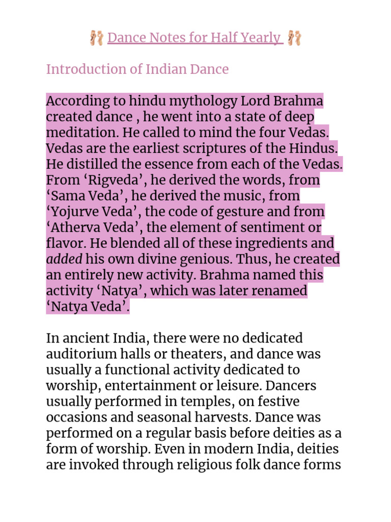 Dance Notes For Half Yearly | PDF | Indian Religions