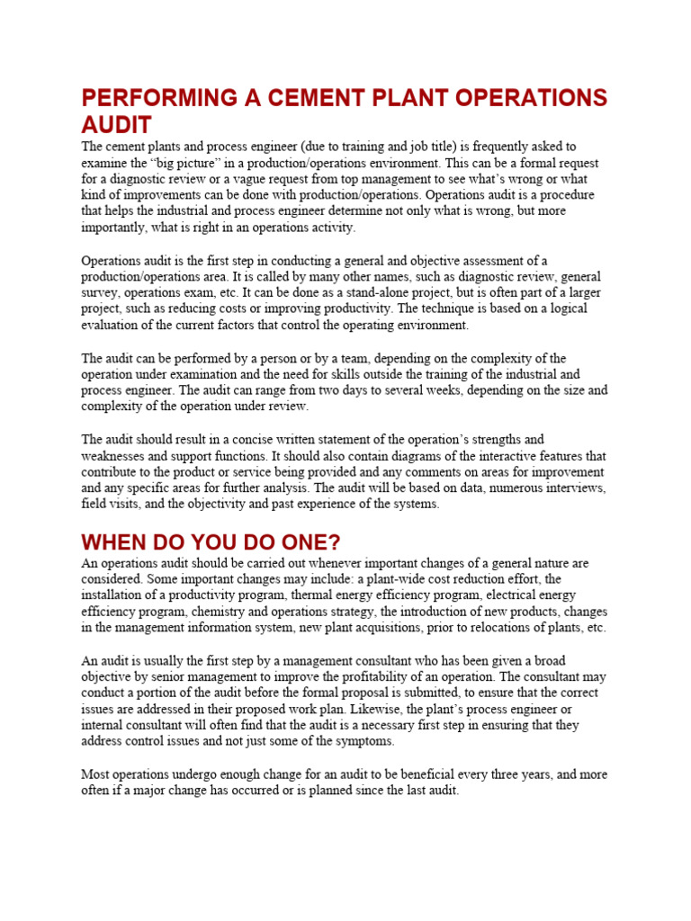 Performing A Cement Plant Operations Audit | PDF | Audit